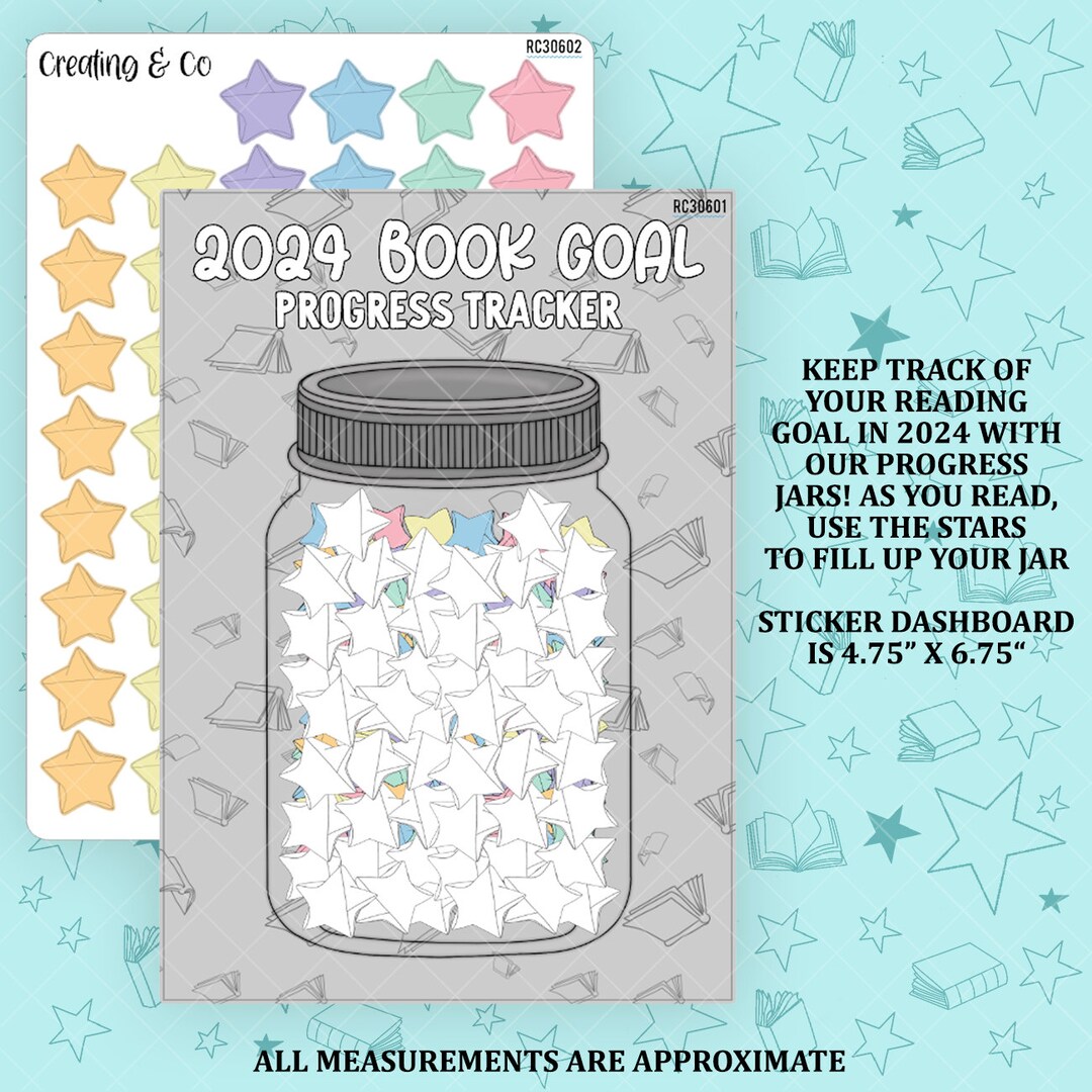 Yearly Reading Goal Jar Tracker 5x7 Dashboard and Sticker Tracker 50 ...