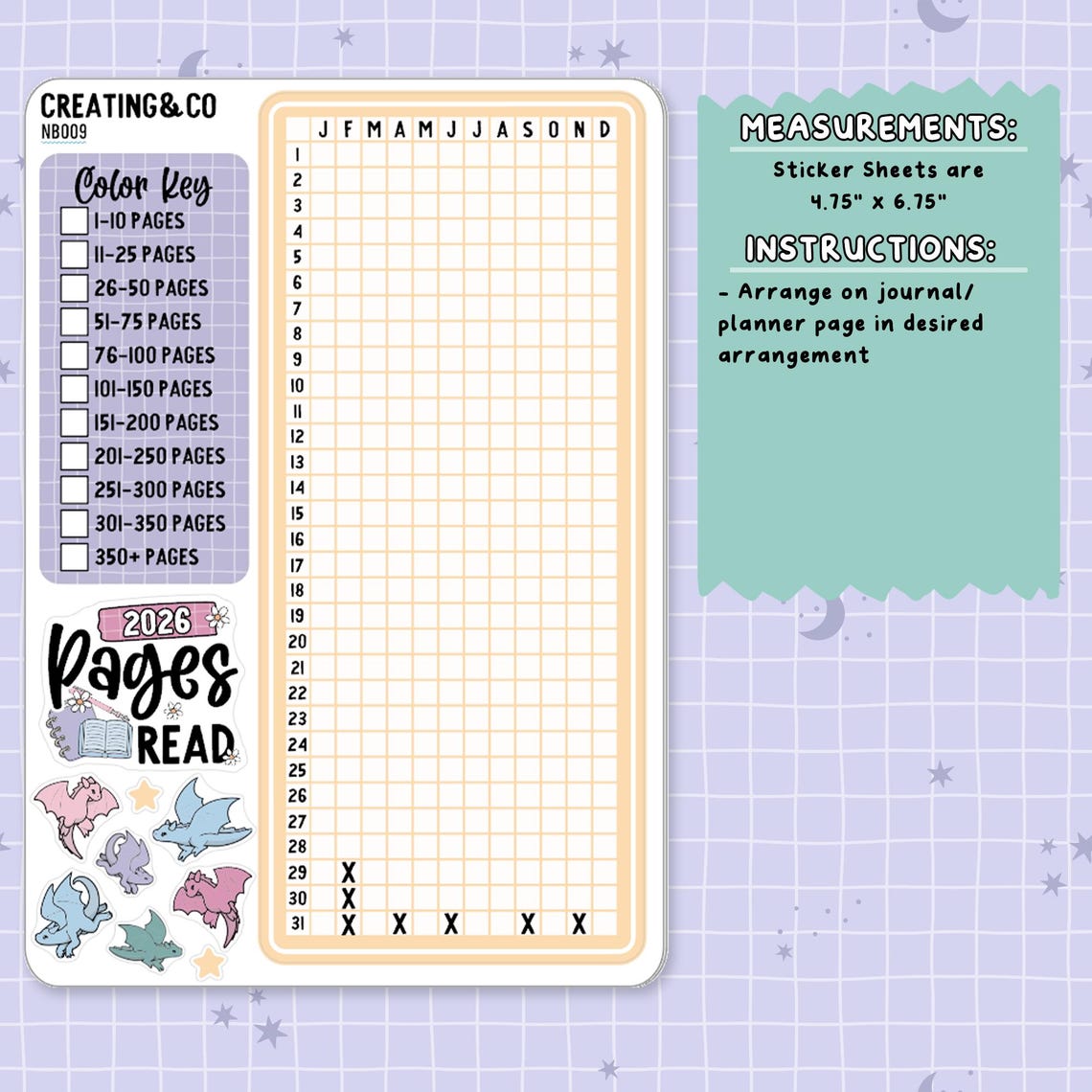 2026 Pages Read Pixel Note Page Planner & Journal Sticker Sheet Set ...
