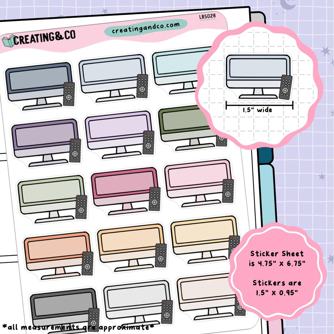 Television Shaped Labels, TV Labels Functional Sticker Sheet - LBS028 ...
