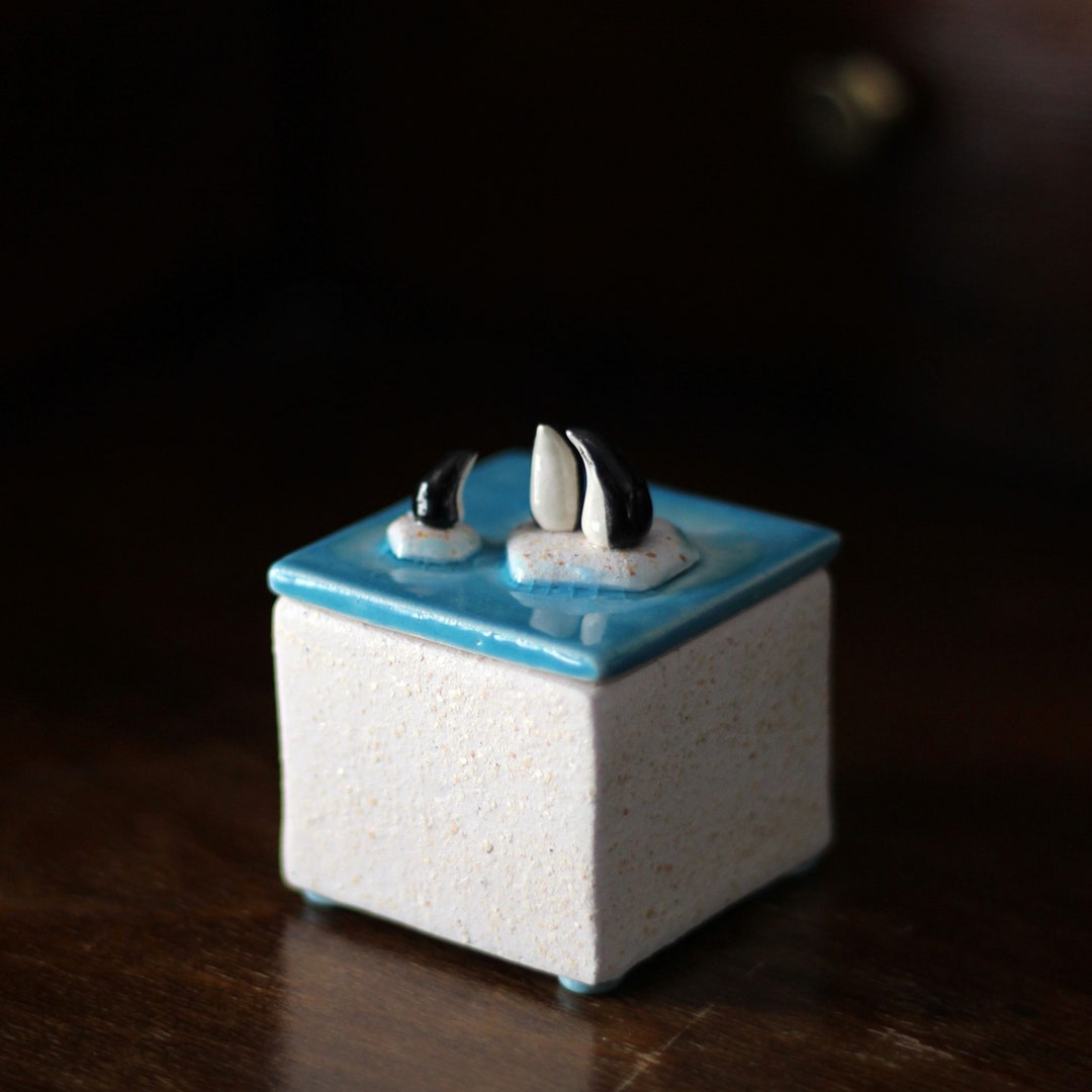 Ceramic Box With Penguin Family - Handmade Ceramic Box With House ...