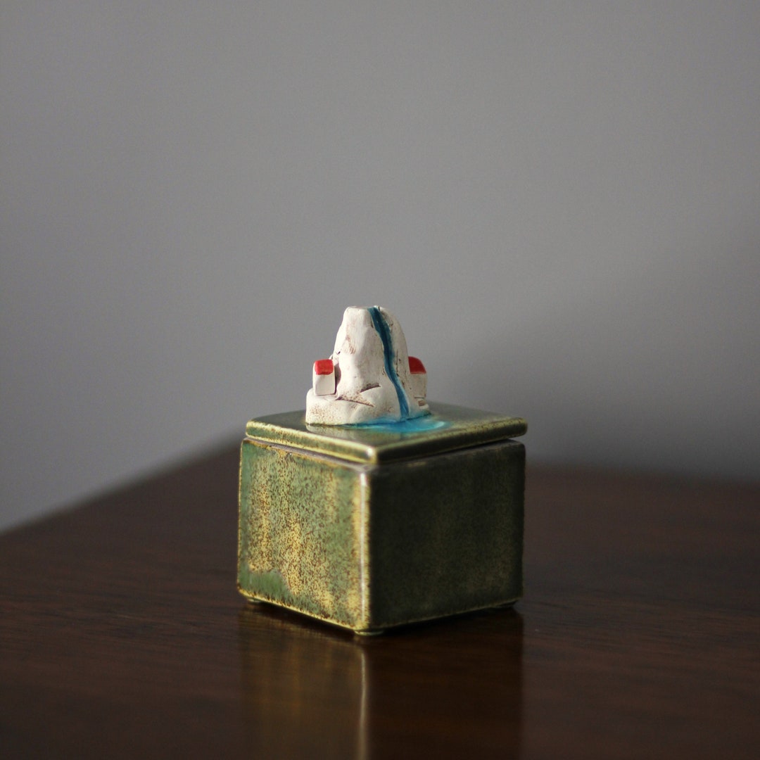 Ceramic Box With Mountain House - Handmade Ceramic Box With House ...