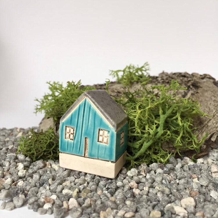 Blue Greenland Ceramic House Miniature House Tiny House | Etsy