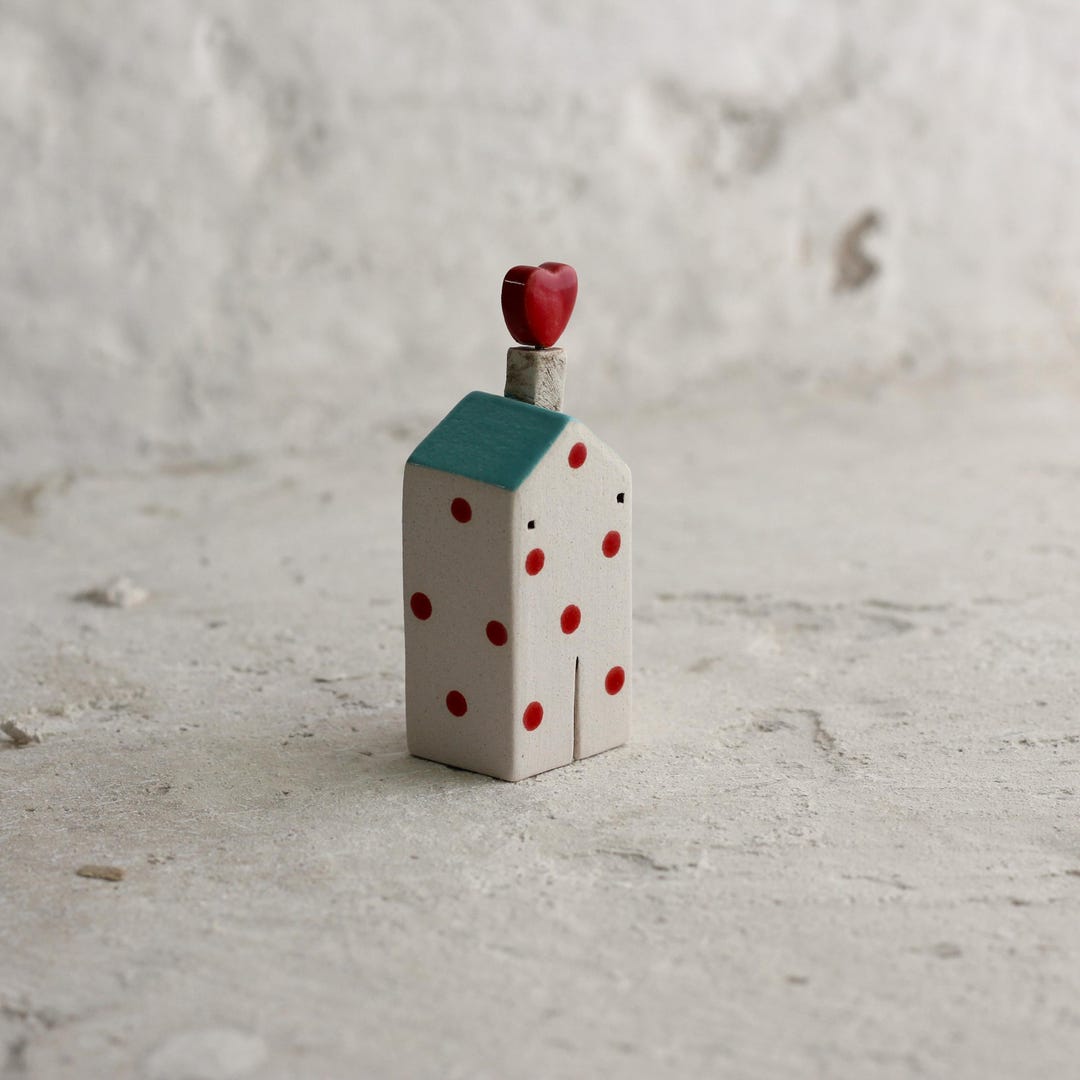 Ceramic Love House - Miniature Ceramic House - Cozy Red Heart Cottage ...