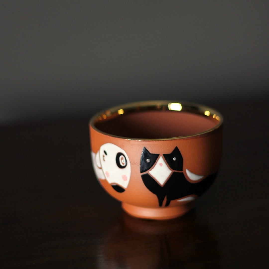 Cat & Dog Terracotta Cup - Animal Matcha Bowl 6 Oz - Coffee Cup ...