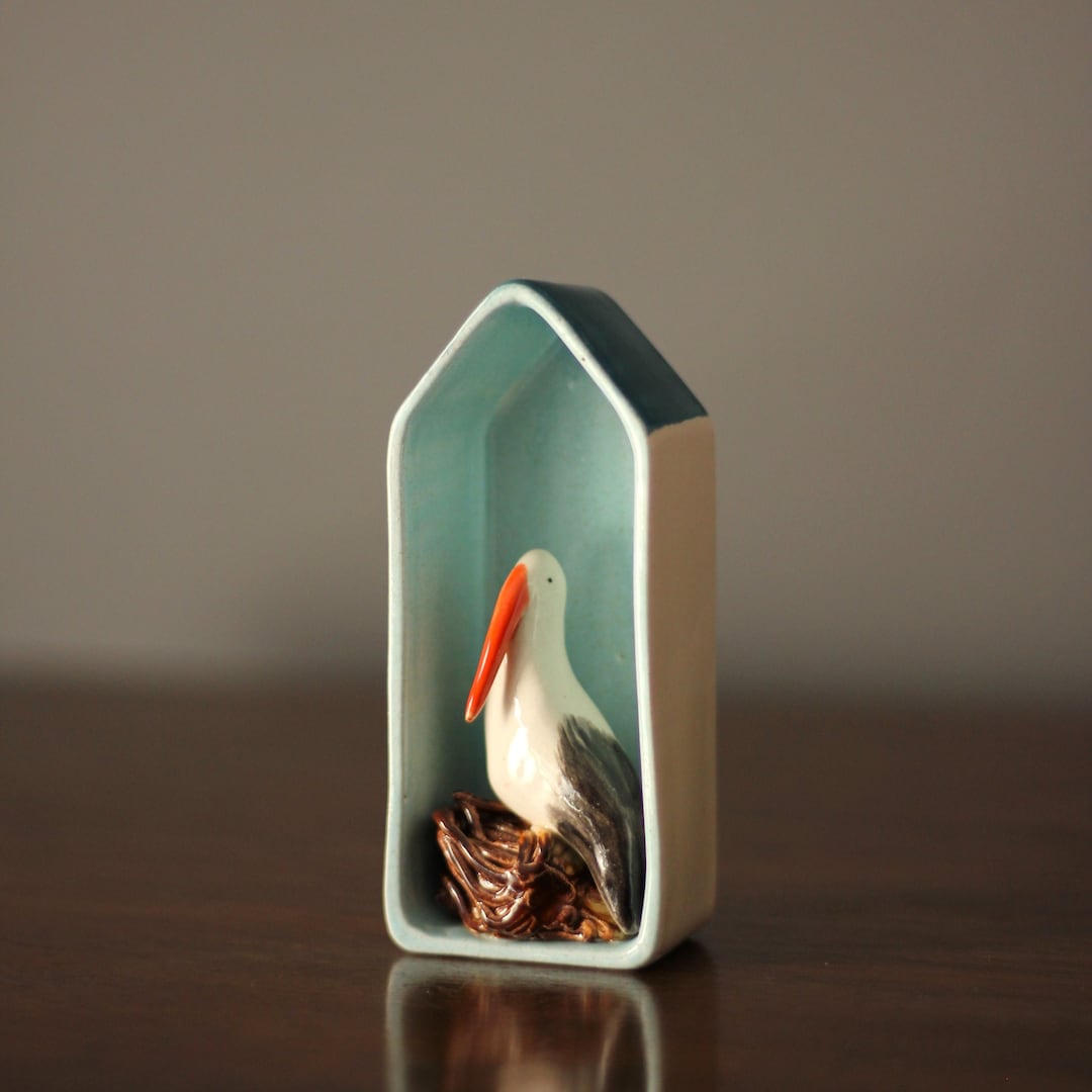 Stork in the Ceramic House Miniature House Tiny Small House Handmade ...
