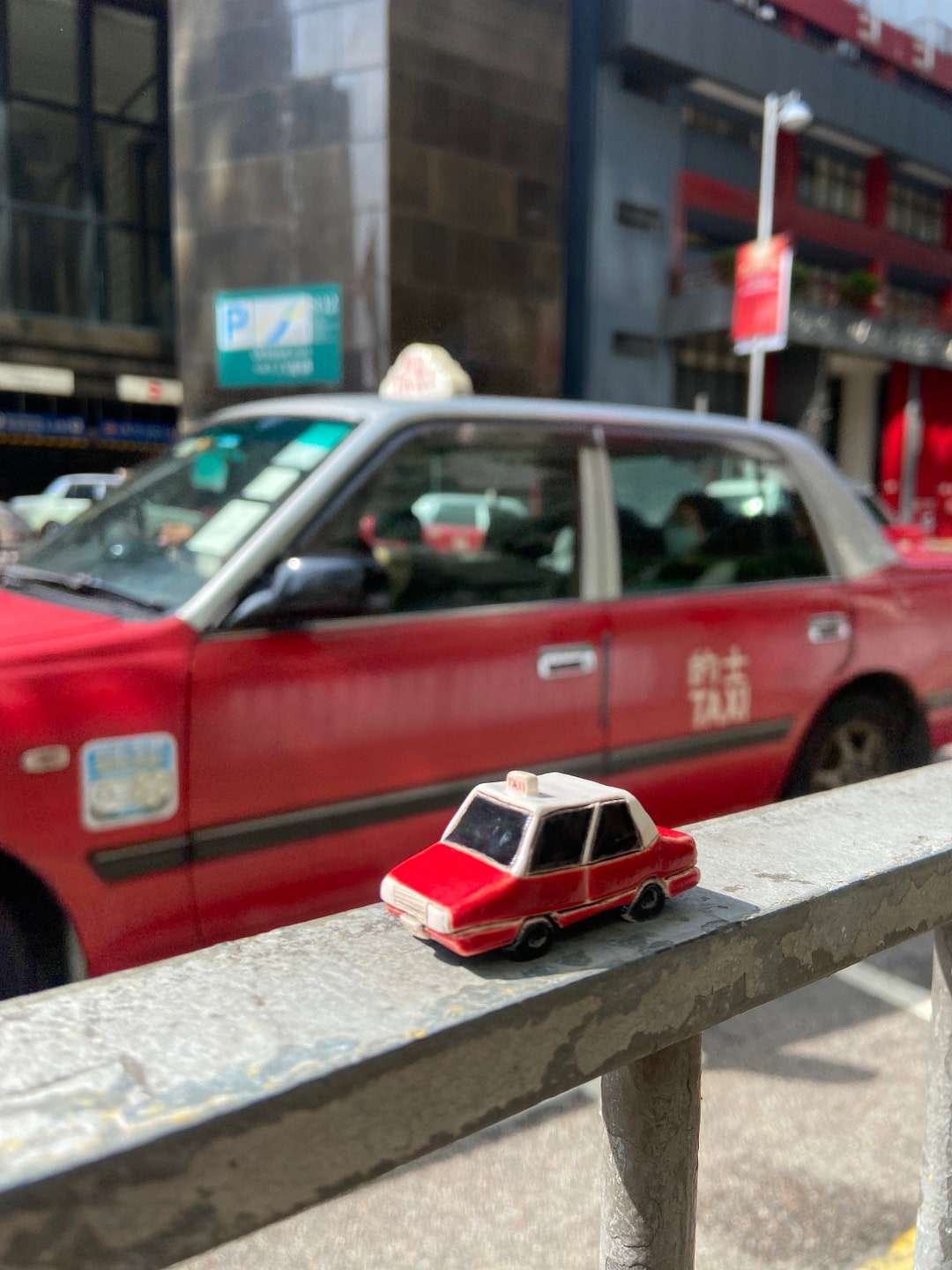 Hong Kong Taxi - Miniature Car - Tiny Small Red Taxi - Handmade Ceramic ...