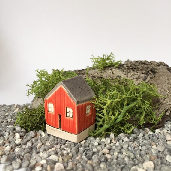 Red Greenland Ceramic House Miniature House Tiny House | Etsy