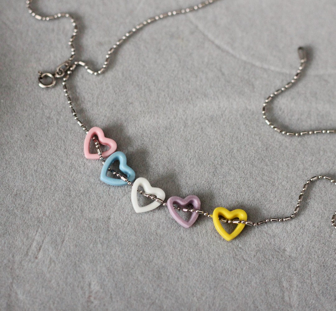 Set of 5 Porcelain Charm - Five Colors Minimalist Charm - Ceramic Heart ...