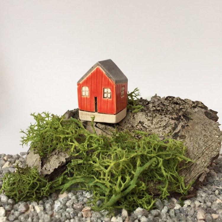 Red Greenland Ceramic House Miniature House Tiny House | Etsy