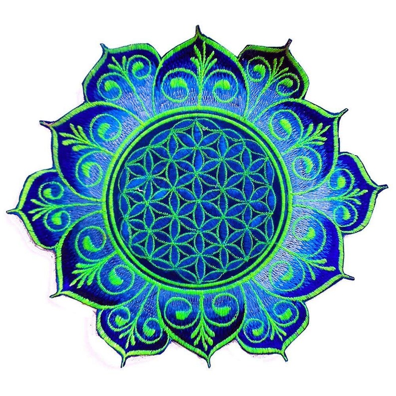 Blue Flower of Life Embroidery Patch for Sew on Holy | Etsy