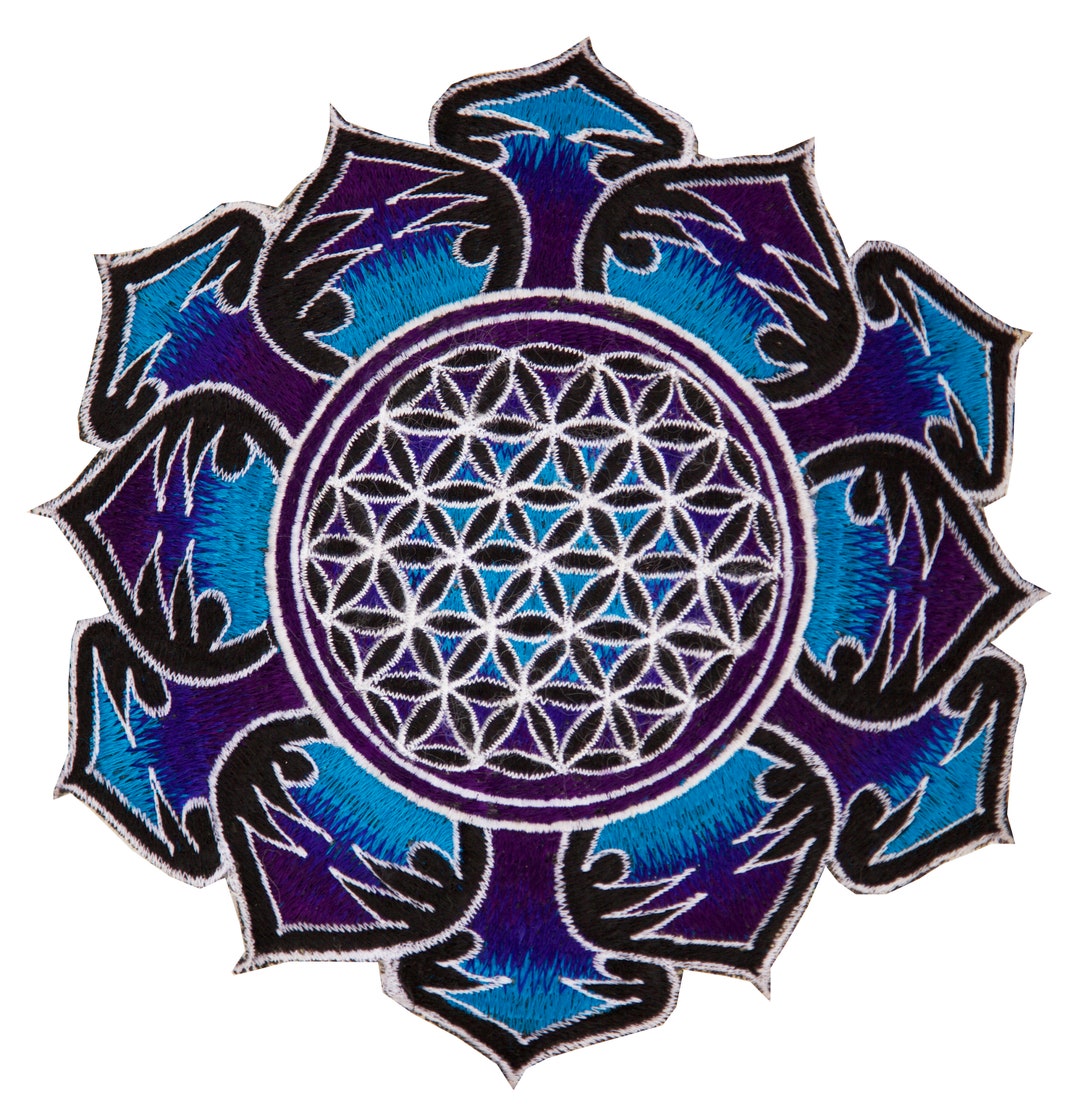 Blue White Flower of Life Embroidery Patch for Sew on Holy Geometry ...