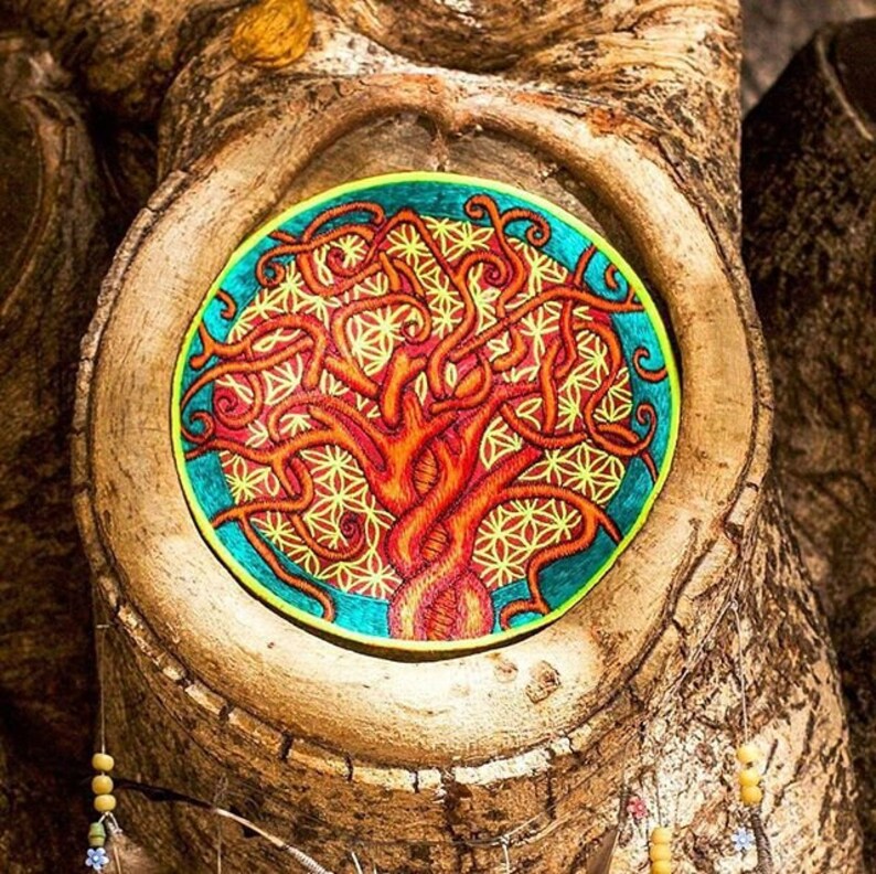 Flower of Life Tree of Life Sacred Geometry Embroidery Art Patch ...