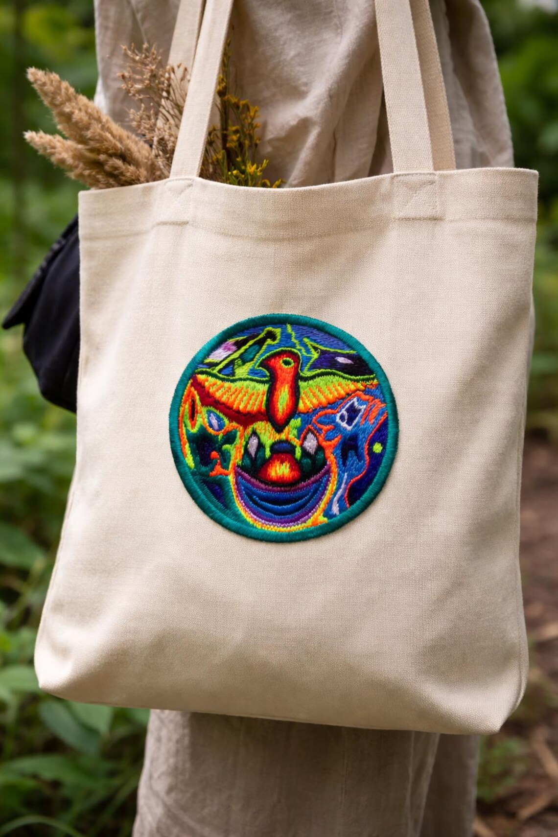 Huichol Inspired Peyote Bird Embroidery Patch – UV Reactive Psychedelic ...
