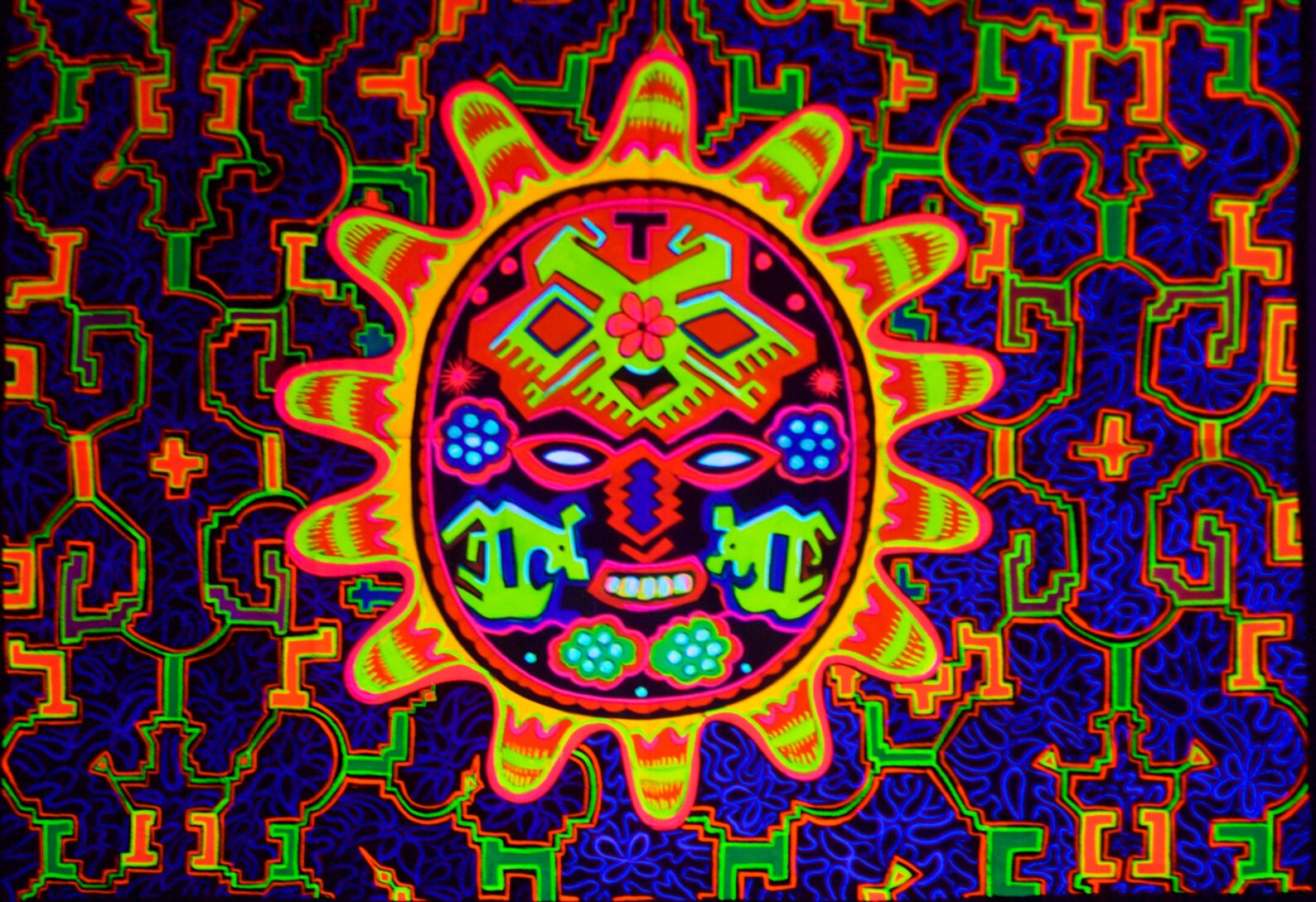 Huichol Shaman Peyote Sun Mask UV Painting 90x60cm | Etsy