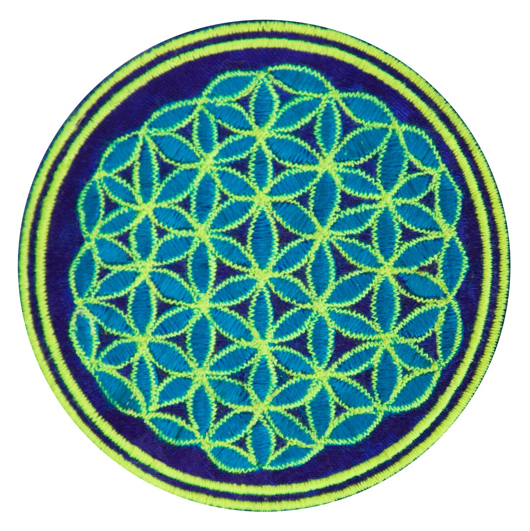 Blue Flower of Life Patch Small Size Handmade Embroidery Sacred ...