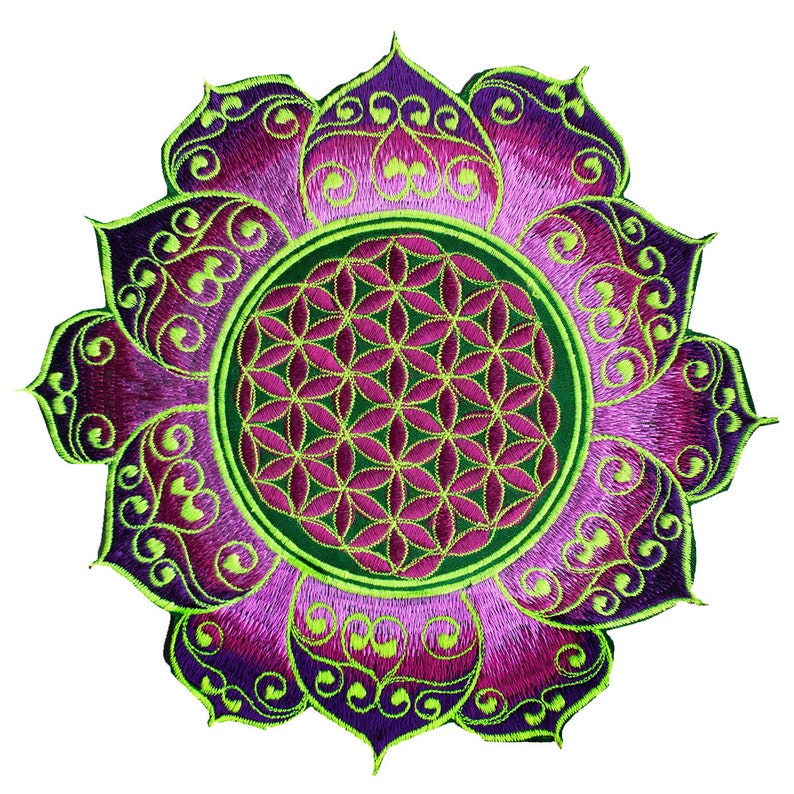 Green Purple Flower of Life Holy Geometry Patch Fractal - Etsy