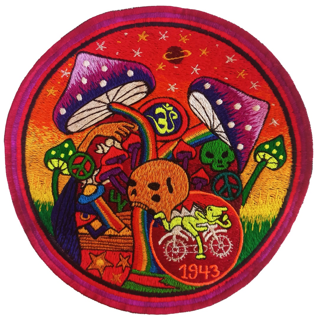 Bicycleday Rainbow Mushroom Skull Blacklight Embroidery Psychedelic ...