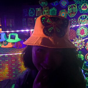 Butterfly Fisher Hat UV Orange Blacklight Glowing With Embroidery Patch ...