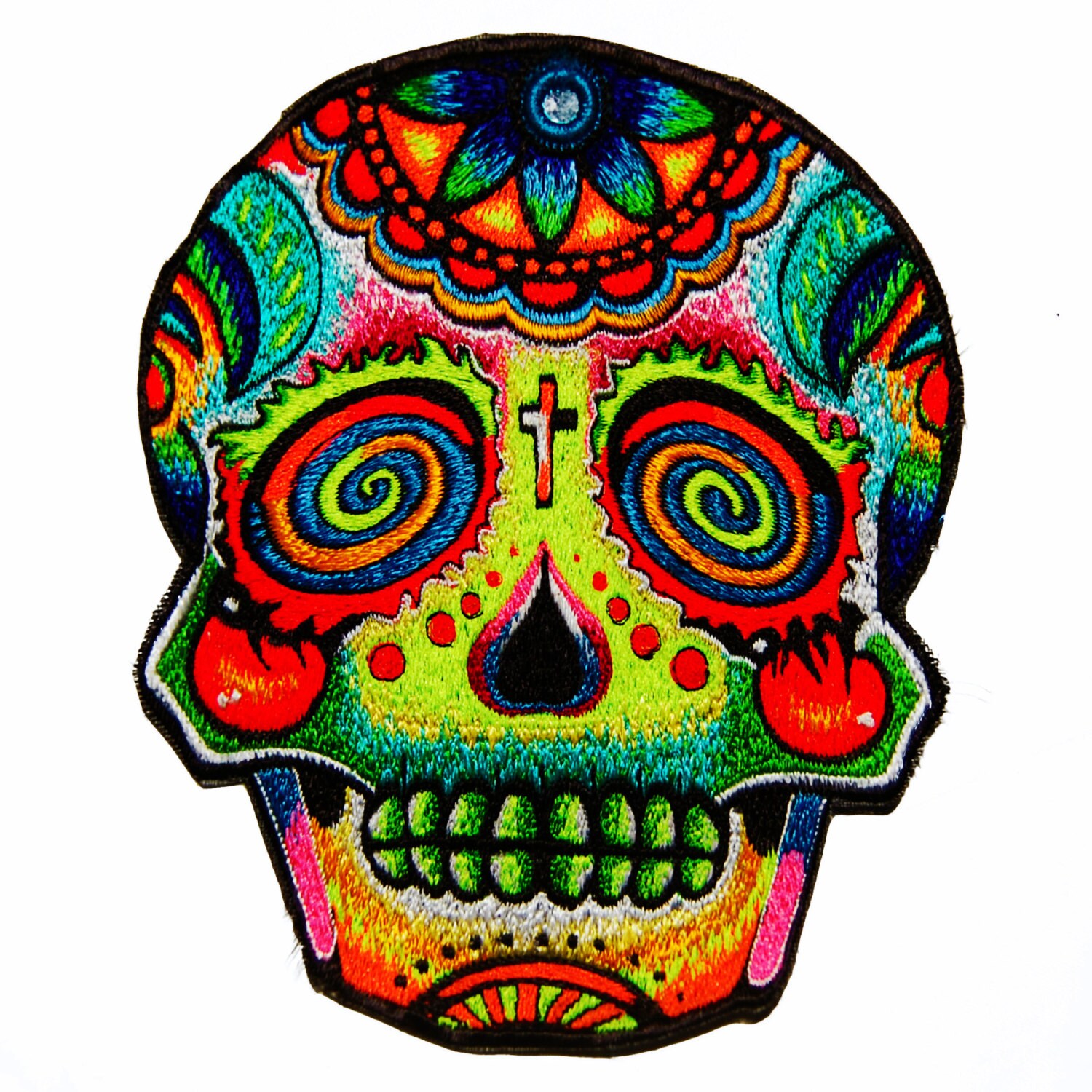 Mirror Skull Patch Psychedelic Dead Blacklight Glowing Psy Embroidery