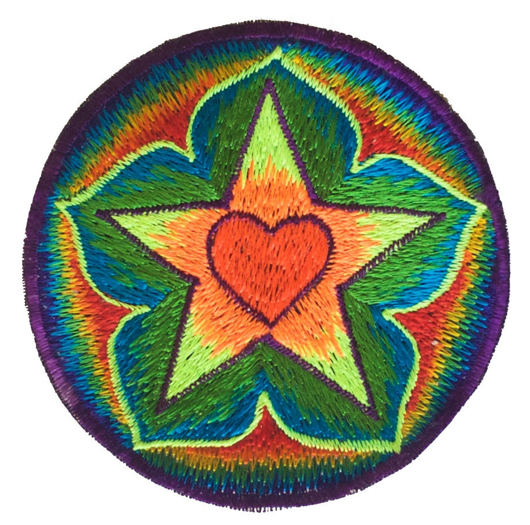 Lotus Heart Starseed Patch 4 Inch Blacklight Active Psychedelic Design ...