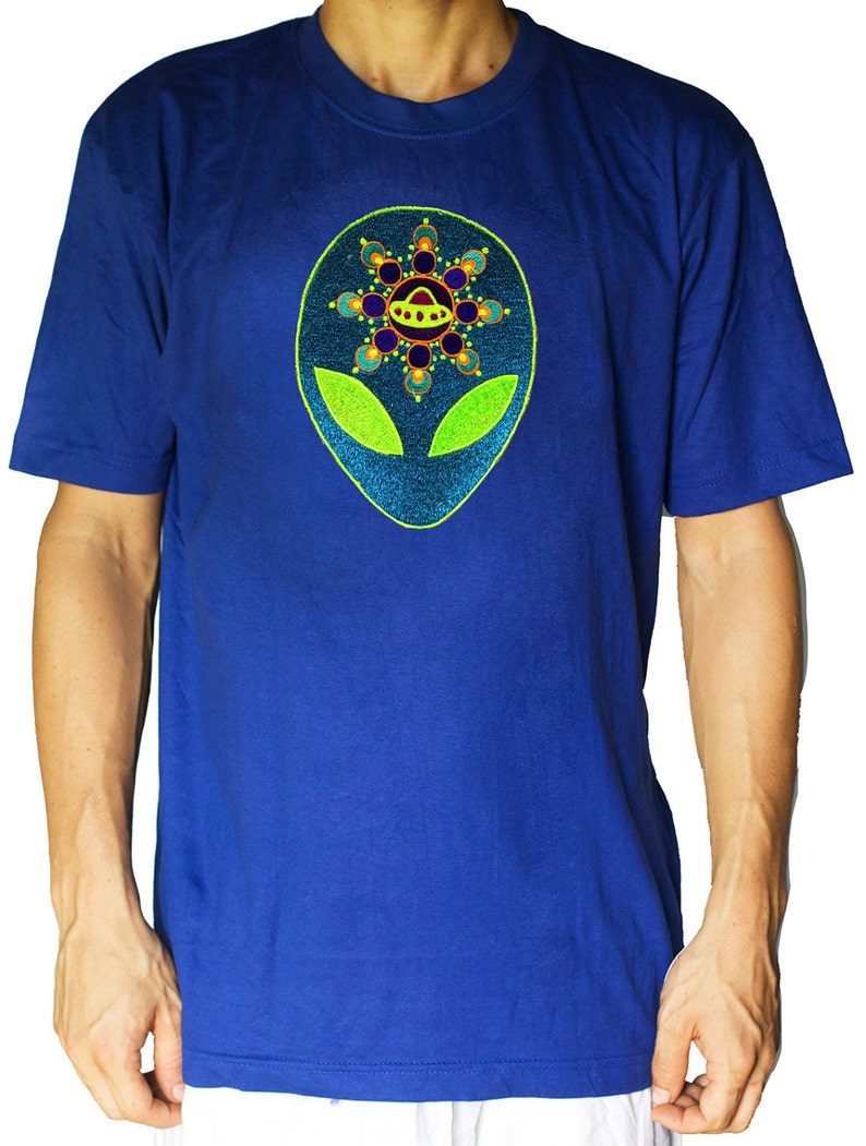 UFO T-shirt Blacklight Handmade Embroidery No Print Goa T-shirt ET ...