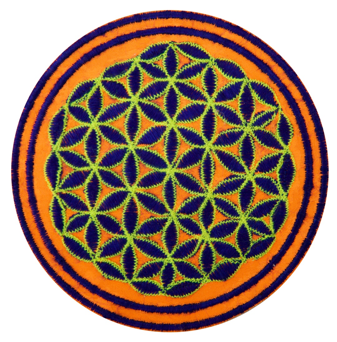 UV Orange Blue Flower of Life Patch Sacred Geometry Embroidery for Sew ...