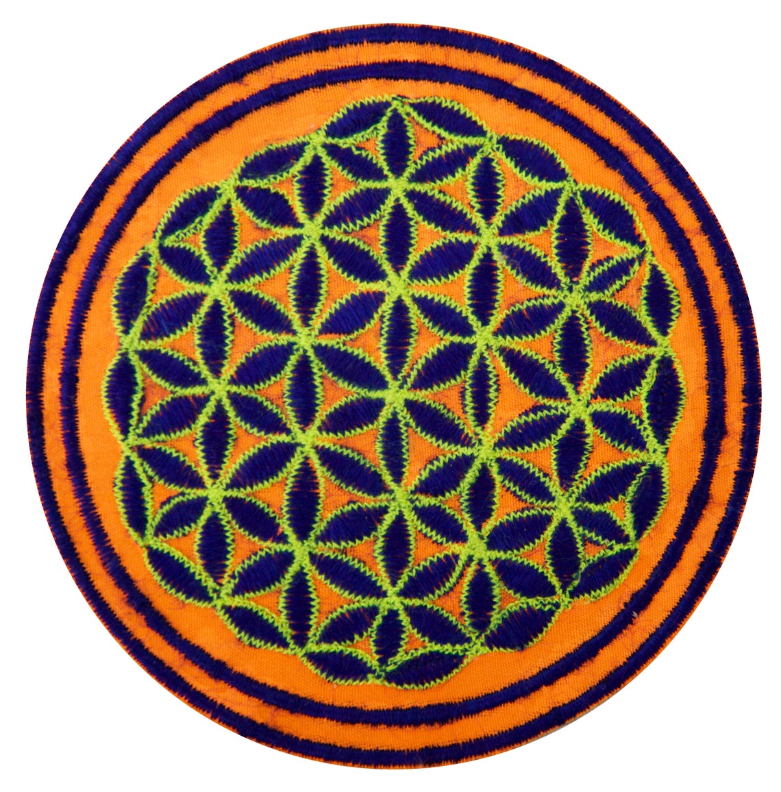 UV Orange Blue Flower of Life Patch Sacred Geometry Embroidery for Sew ...