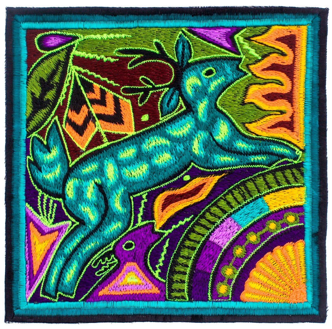 Peyote Deer Huichol Embroidery – UV Reactive Visionary Textile Art ...