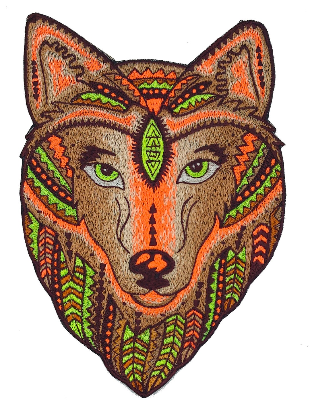 Wisdom Wolf UV Patch With Blacklight Glowing Colors - Animal Embroidery ...