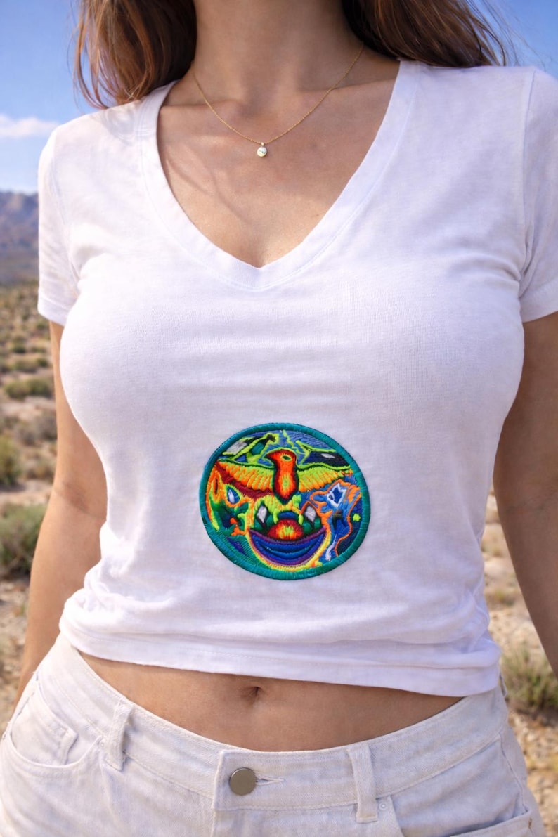 Huichol Inspired Peyote Bird Embroidery Patch – UV Reactive Psychedelic ...