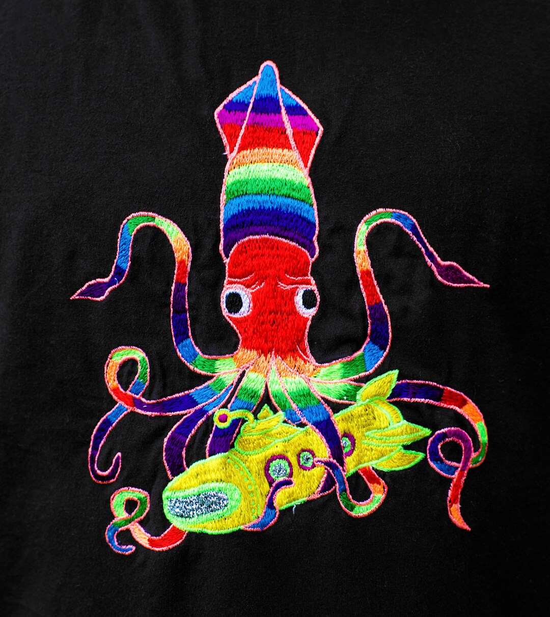 Yellow Submarine Squid T-shirt - LSD Blacklight Glowing Handmade ...