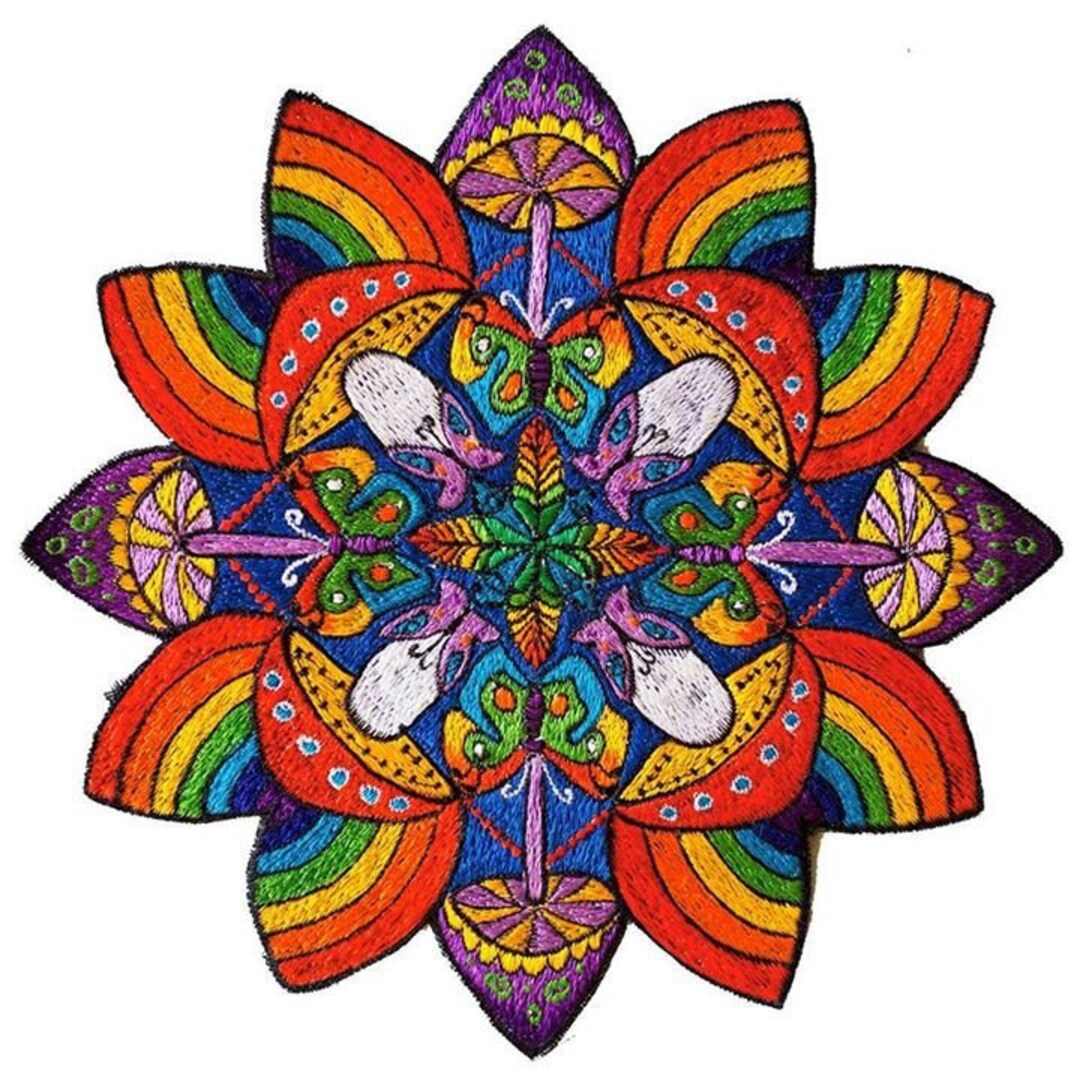 Rainbow Flymushroom Mandala Goa Patch Psychedelic Magic Mushroom Hippie ...