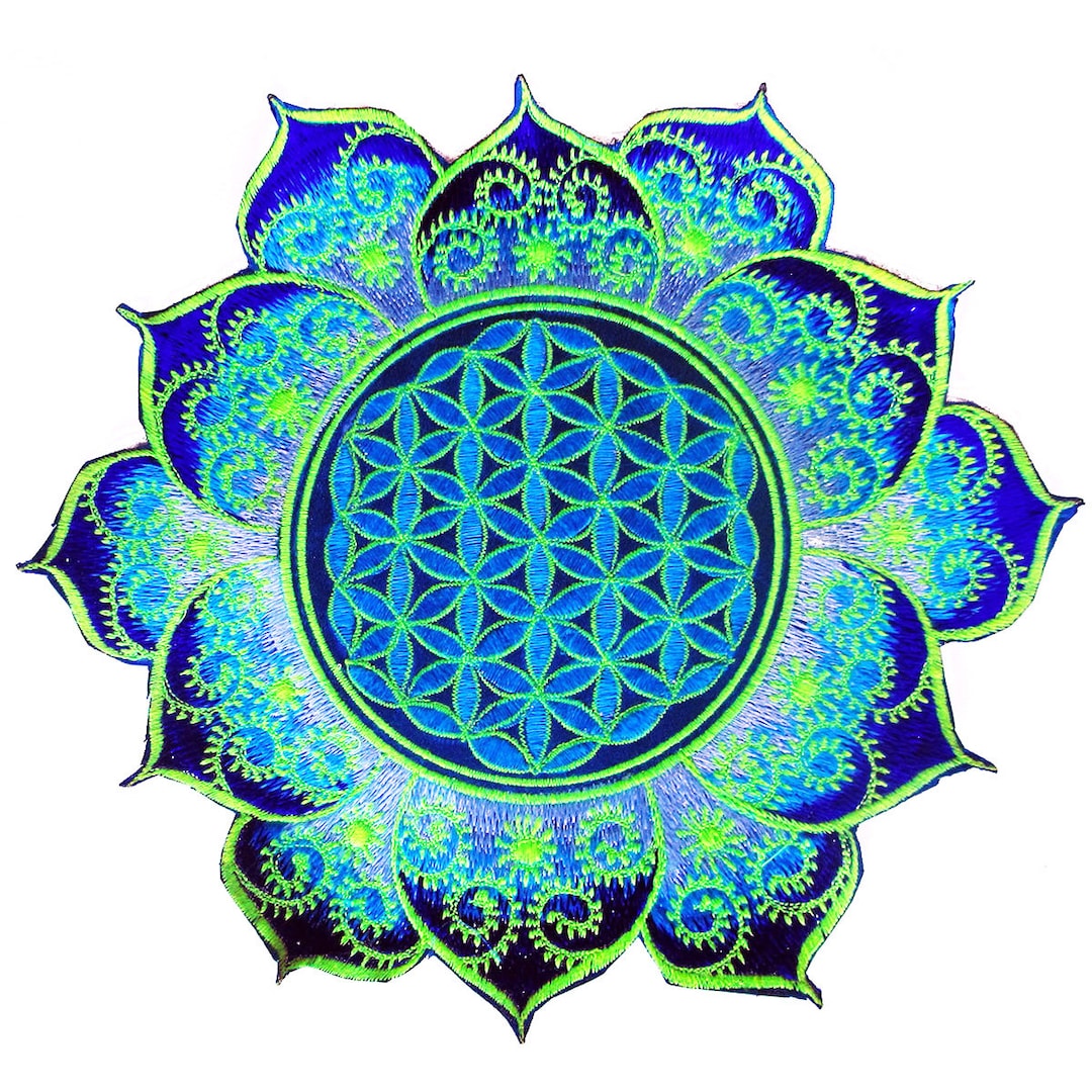 Blue Flower of Life Caleidoscope Mandala Holy Geometry Patch Sacred Art ...