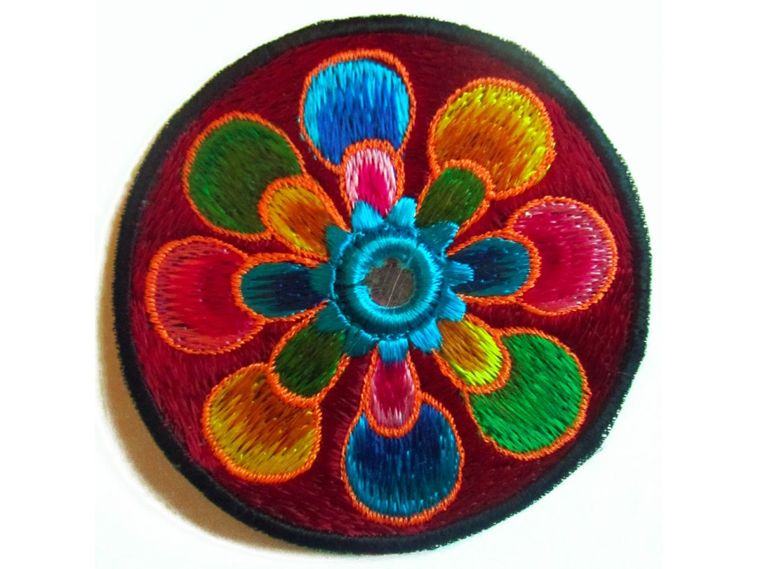 Red Flower Small Patch With Mirror 8cm Beautiful Flower Power Hippie ...