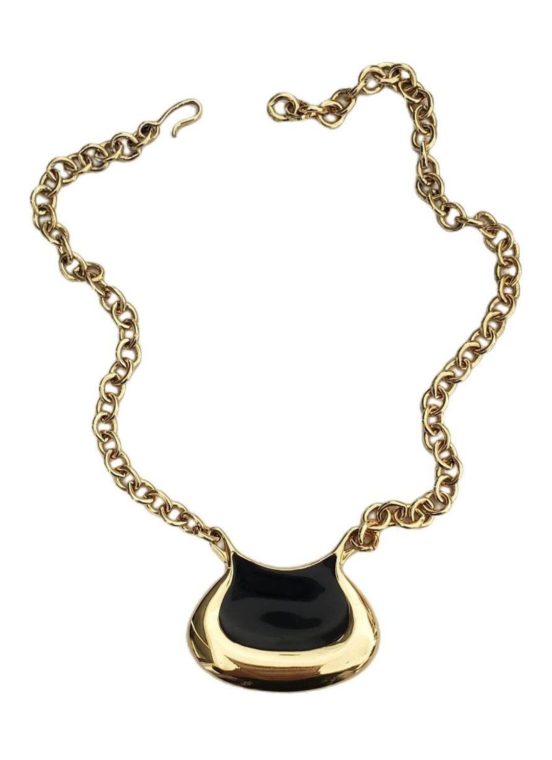 Vintage 80's Modernist MONET Black Enamel and Gold Tone Pendant ...