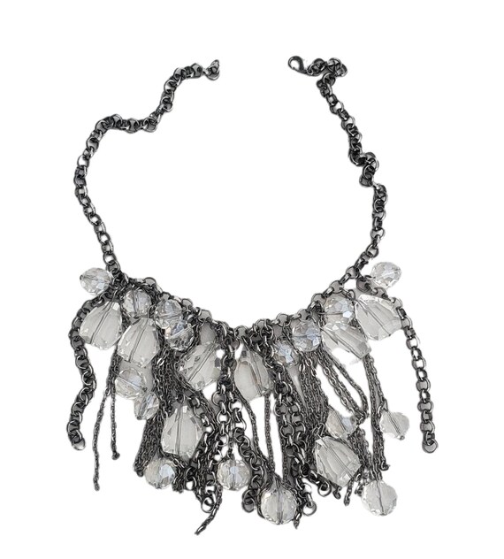 Vintage Silver Tone and Clear Acrylic FRINGE Bib Statement Necklace Etsy