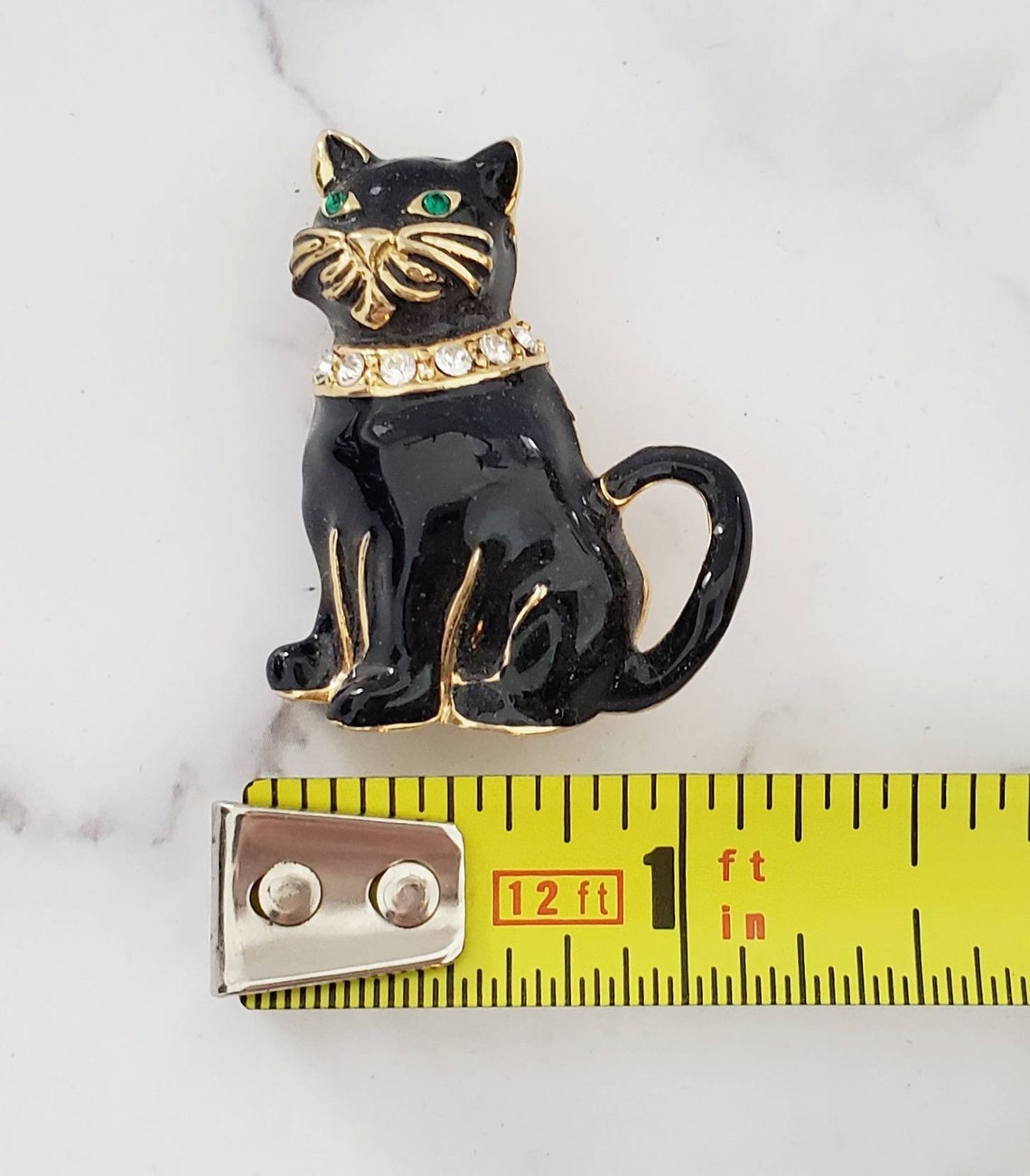 Vintage MONET Signed Black Enamel Cat Pin Brooch Rhinestone - Etsy