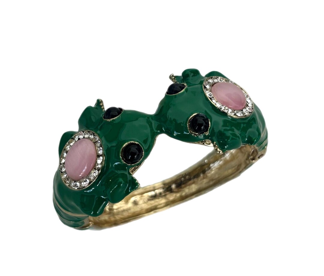 Vintage Kenneth Lane Couture DOUBLE FROG Green Enamel and Pink ...