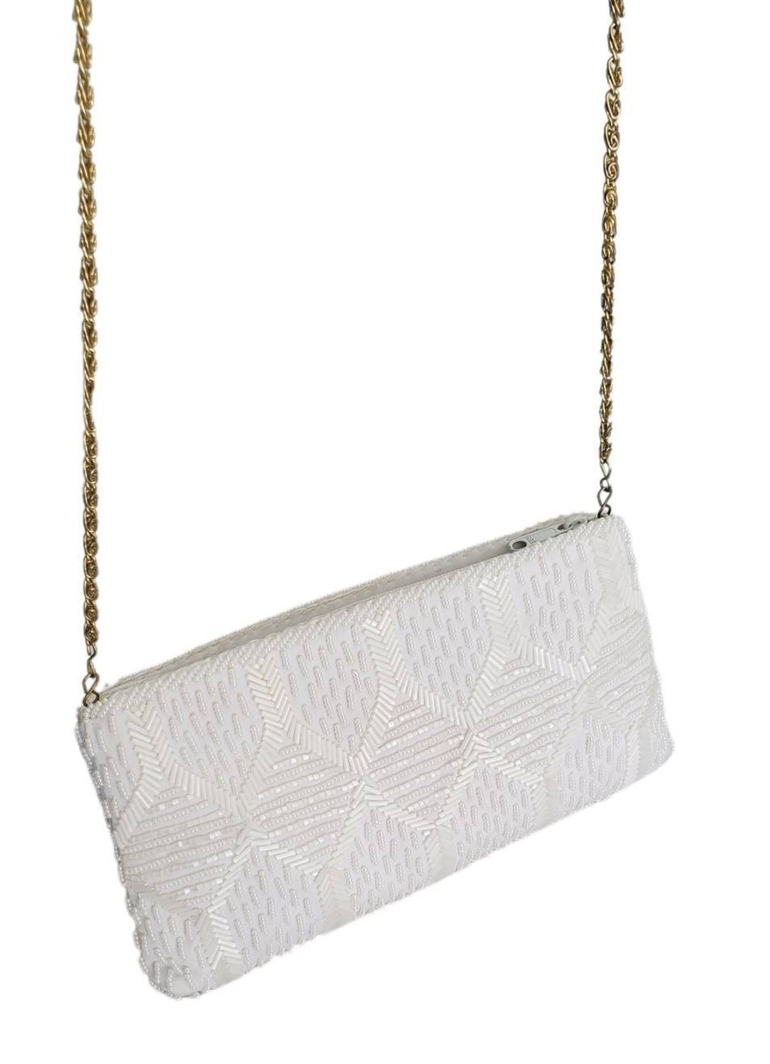 Vintage MACAU White Beaded and Satin Evening Cocktail Handbag *wedding ...
