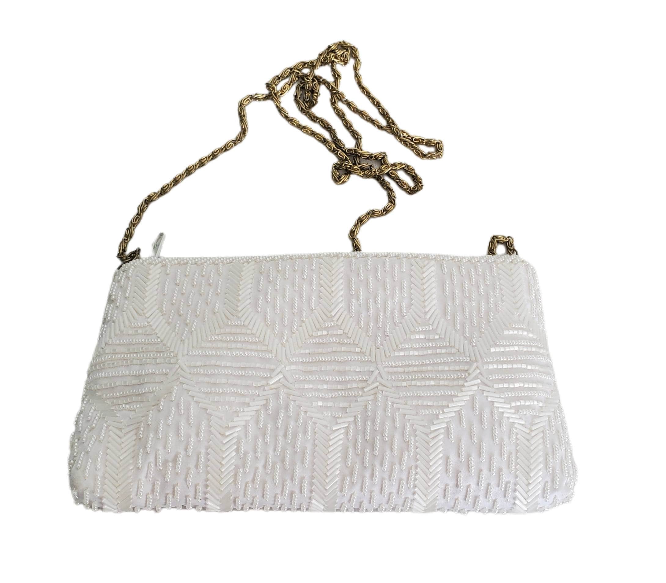 Vintage MACAU White Beaded and Satin Evening Cocktail Handbag *wedding ...