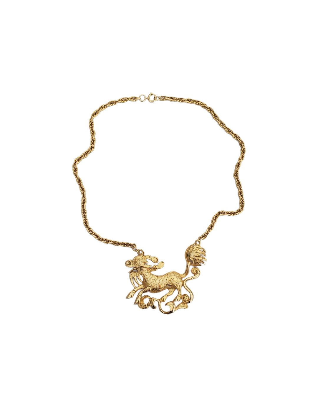 Vintage Chinese Mythical Creature QILIN Dragon Gold Tone Statement ...