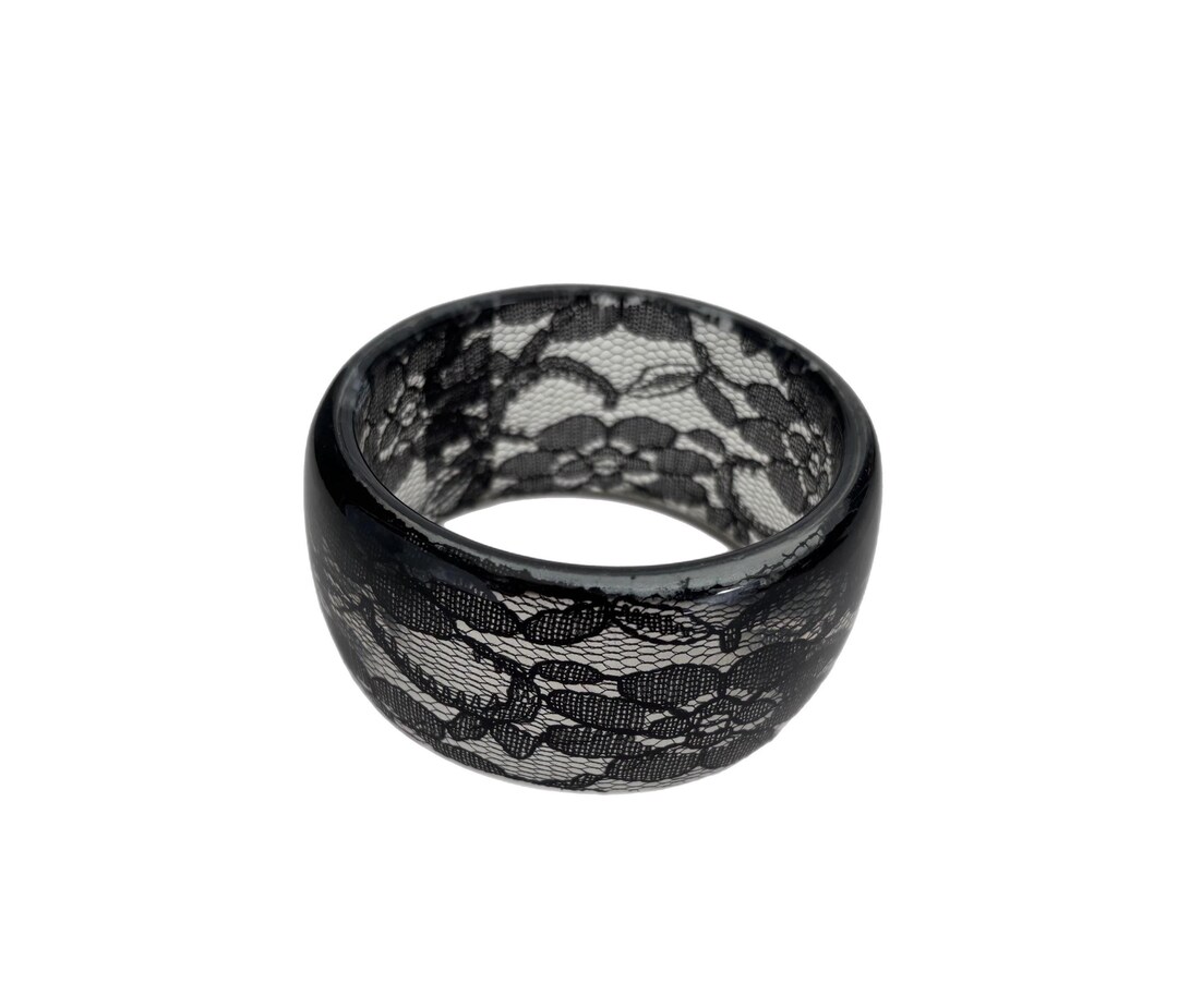 Vintage 80's Madonna-era Black Lace and Clear Acrylic Chunky Bangle ...