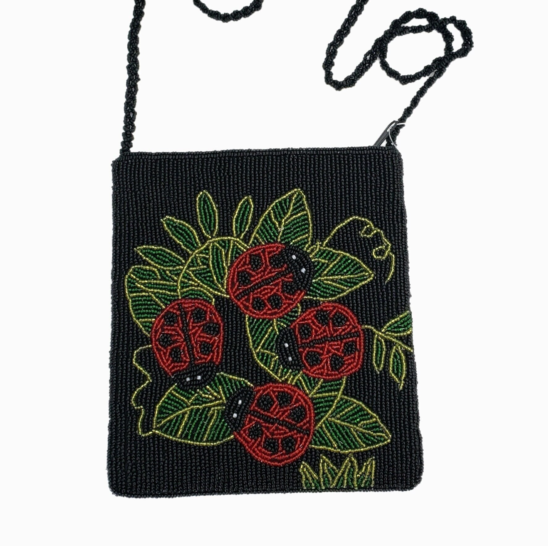 Vintage ERMO Black Red Green Micro Beaded LADYBUG Crossbody Cocktail ...