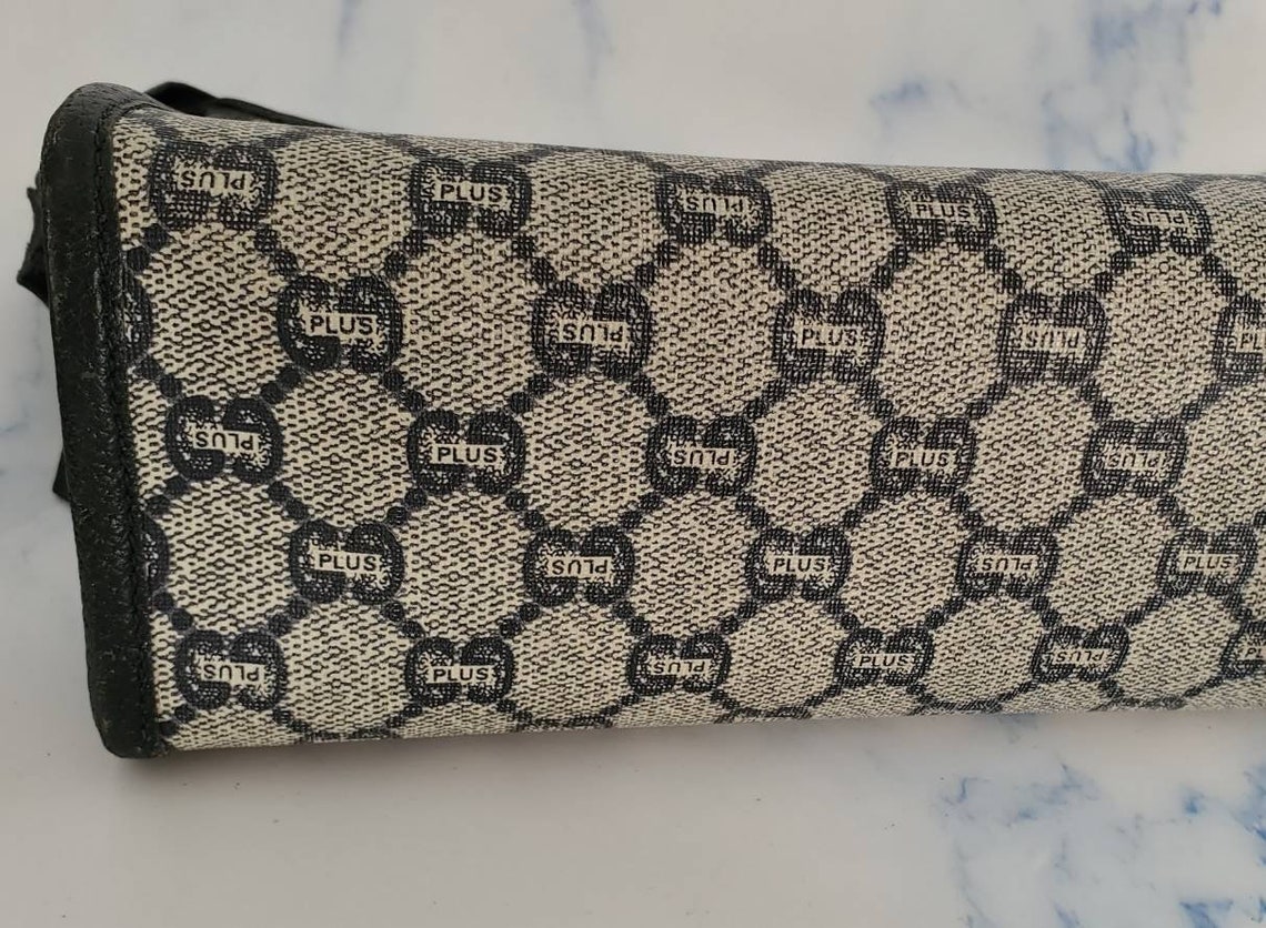 Vintage Authentic GUCCI PLUS GG Monogram Navy Blue Leather | Etsy