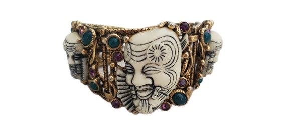 Vintage SELRO Noh Mask White Lucite Mask Rhinestones … - Gem