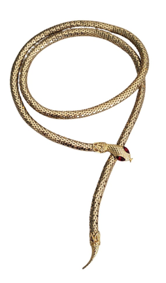 Vintage DL AULD Snake Head with RED Eyes Gold Tone Me… - Gem