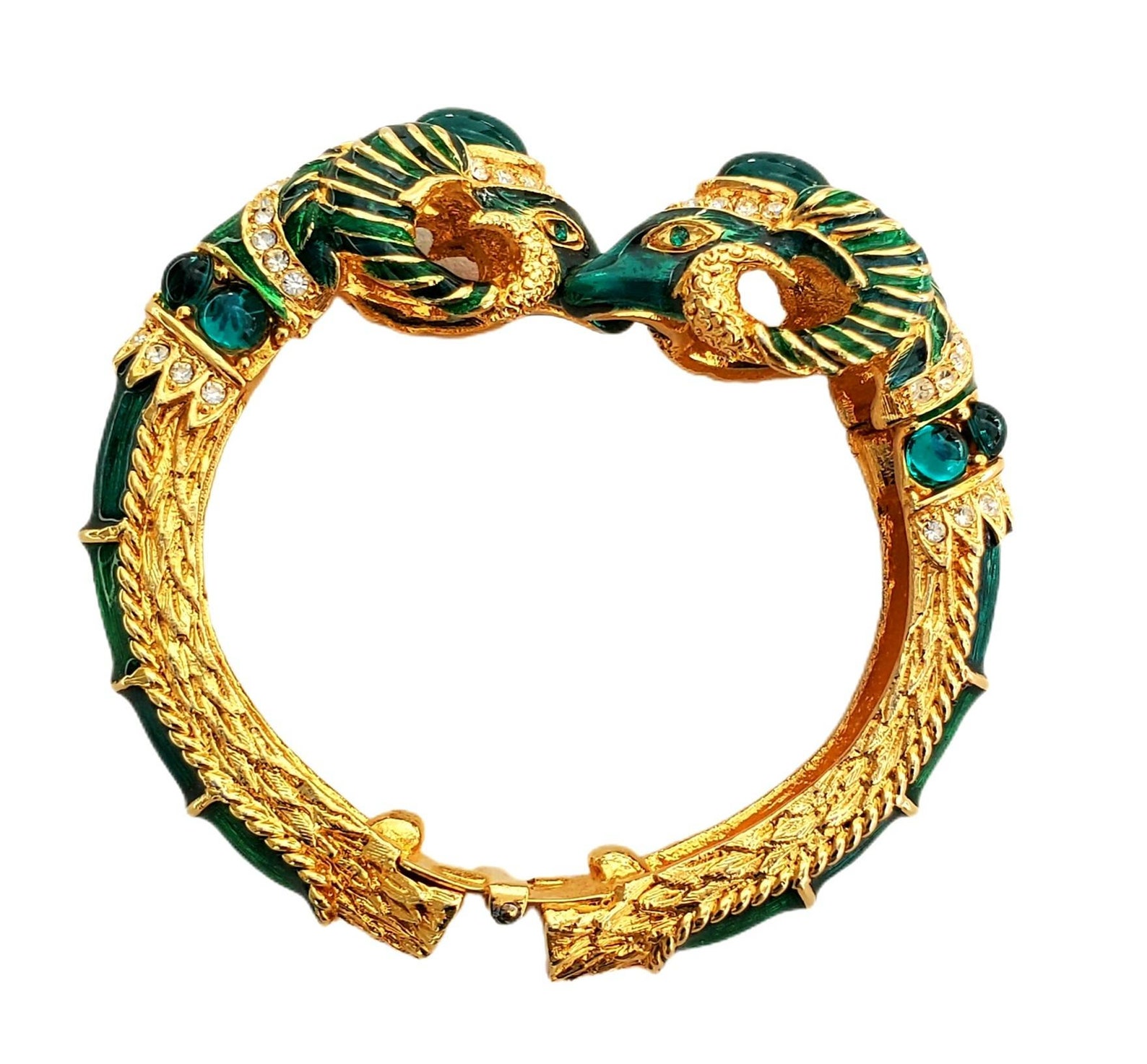 Vintage CRAFT Gem Craft Double RAMS HEAD Green Enamel and Gold - Etsy