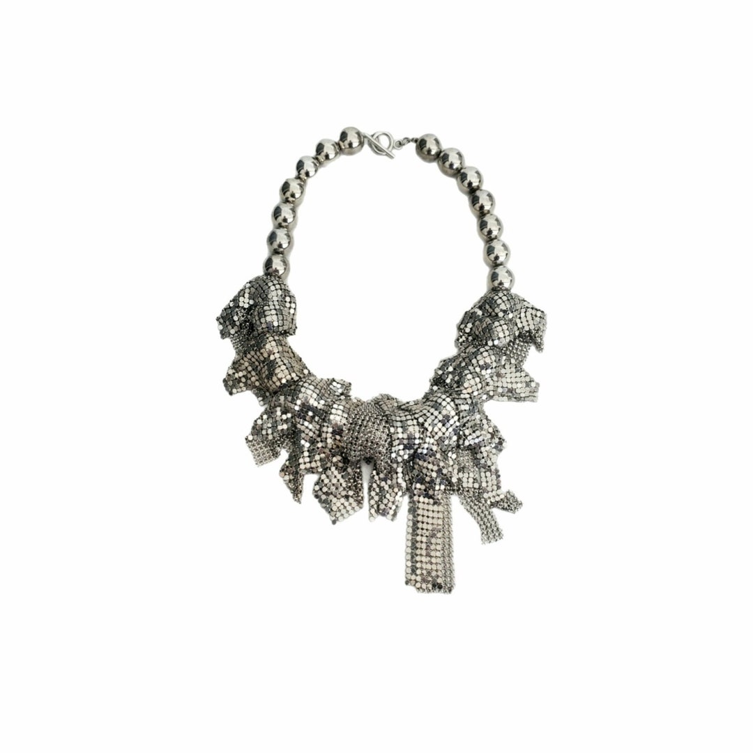 DENA G. Los Angeles Silver Tone Metal Mesh Asymmetrical Collar ...