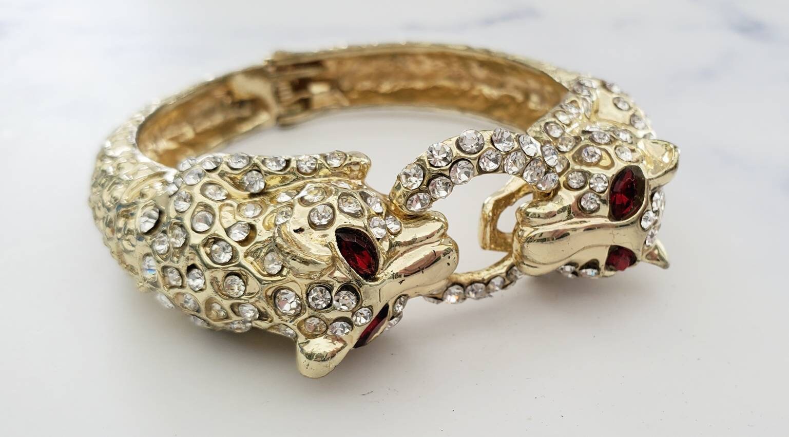 Vintage Double LEOPARD Head RED Eyes With Ring Gold Tone - Etsy