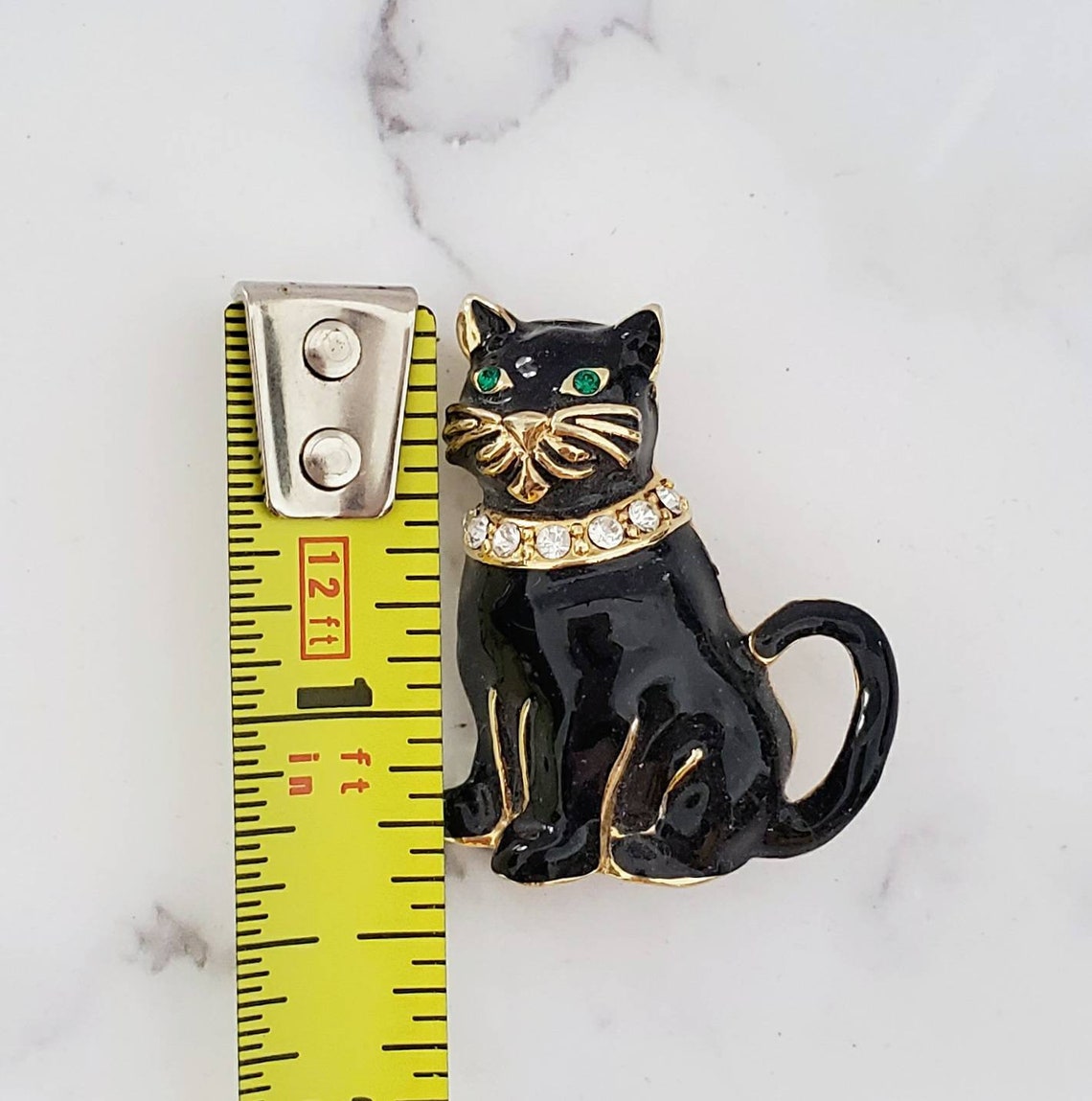 Vintage MONET Signed Black Enamel Cat Pin Brooch Rhinestone - Etsy